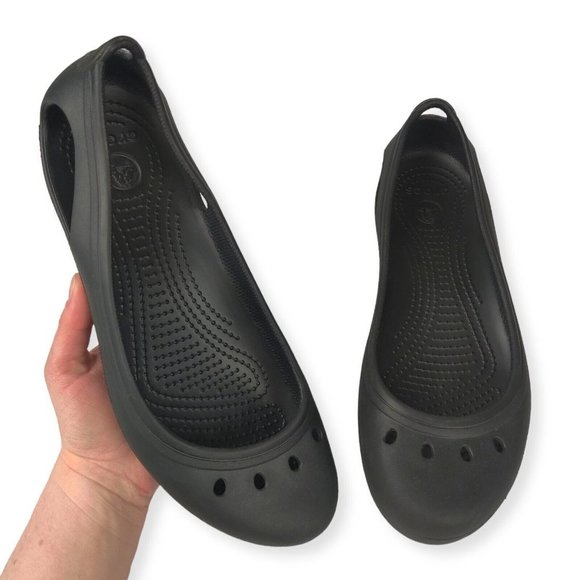 CROCS | Shoes | Crocs Kadee Sz 9 Black Rubber Ballet Flats Slip On ...